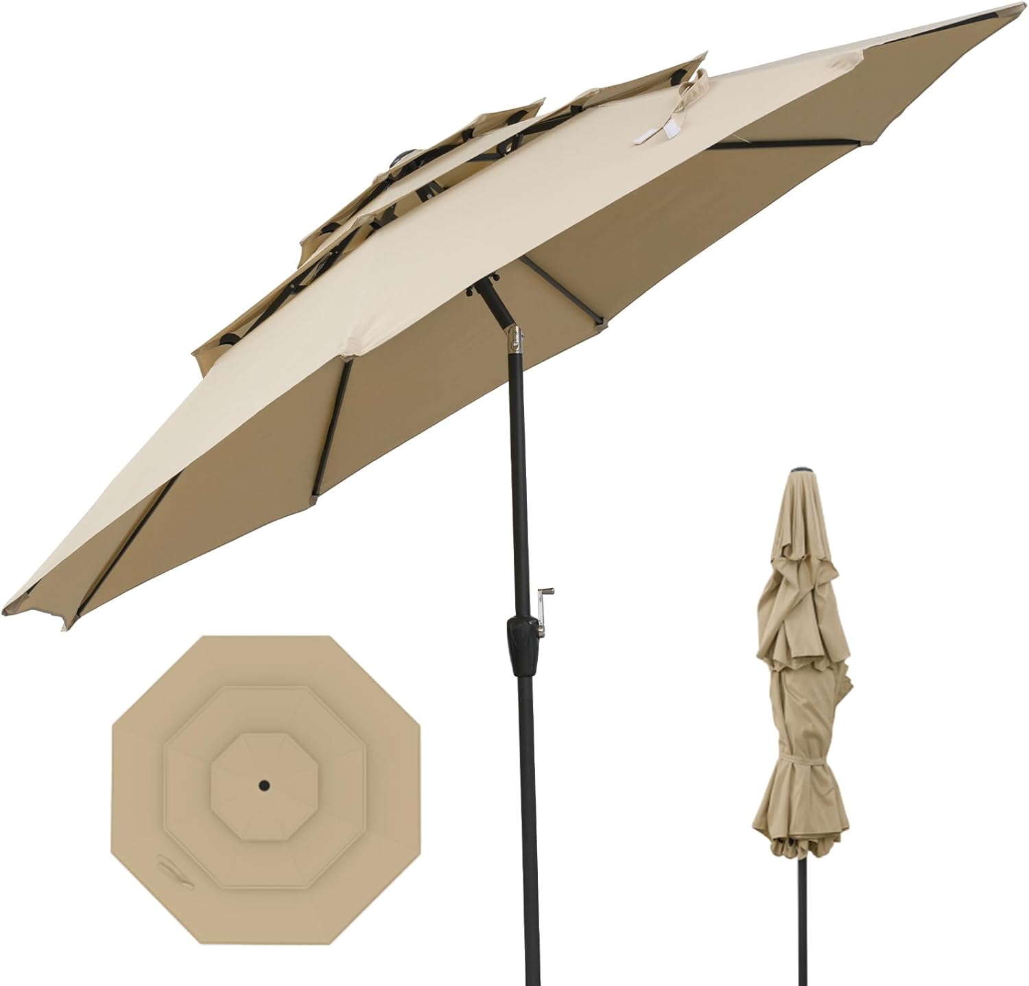 Sombrilla Jardín 3 m, Parasol con Manivela Resistente a la Intemperie ...