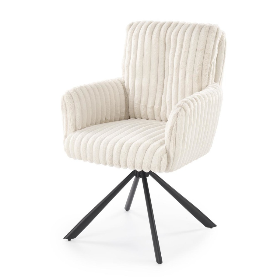 Chaise beige pivotante en tissu côtelé avec pieds en métal Nuvem ...