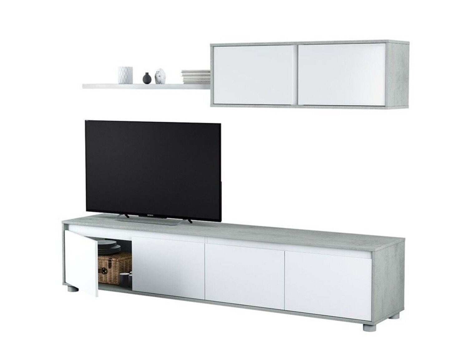 Conjunto Mueble de Salon Alida, Blanco y Cemento 200x43 cm | Leroy Merlin