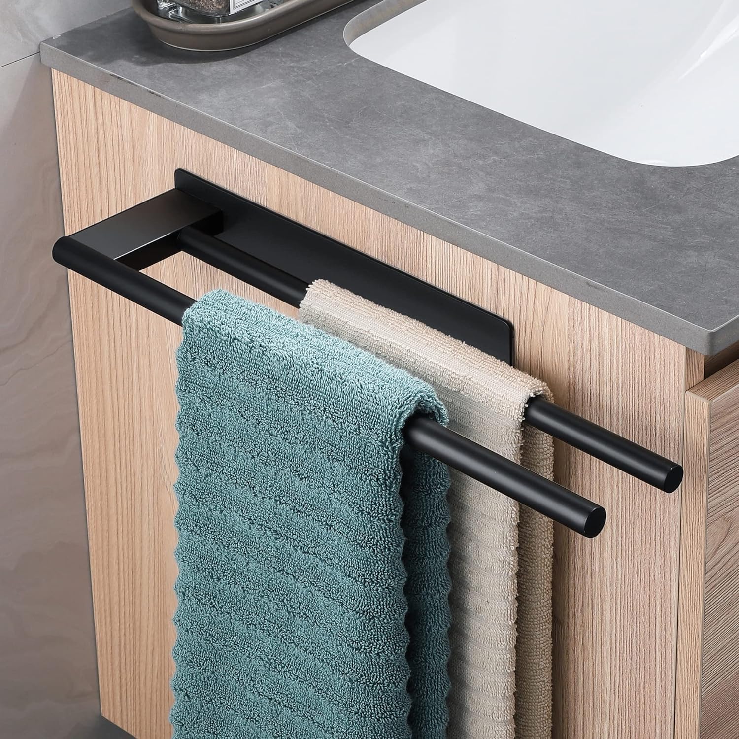 Double Rod Towel Rack, Stainless Steel Double Arm Self-Adhesive Wall ...