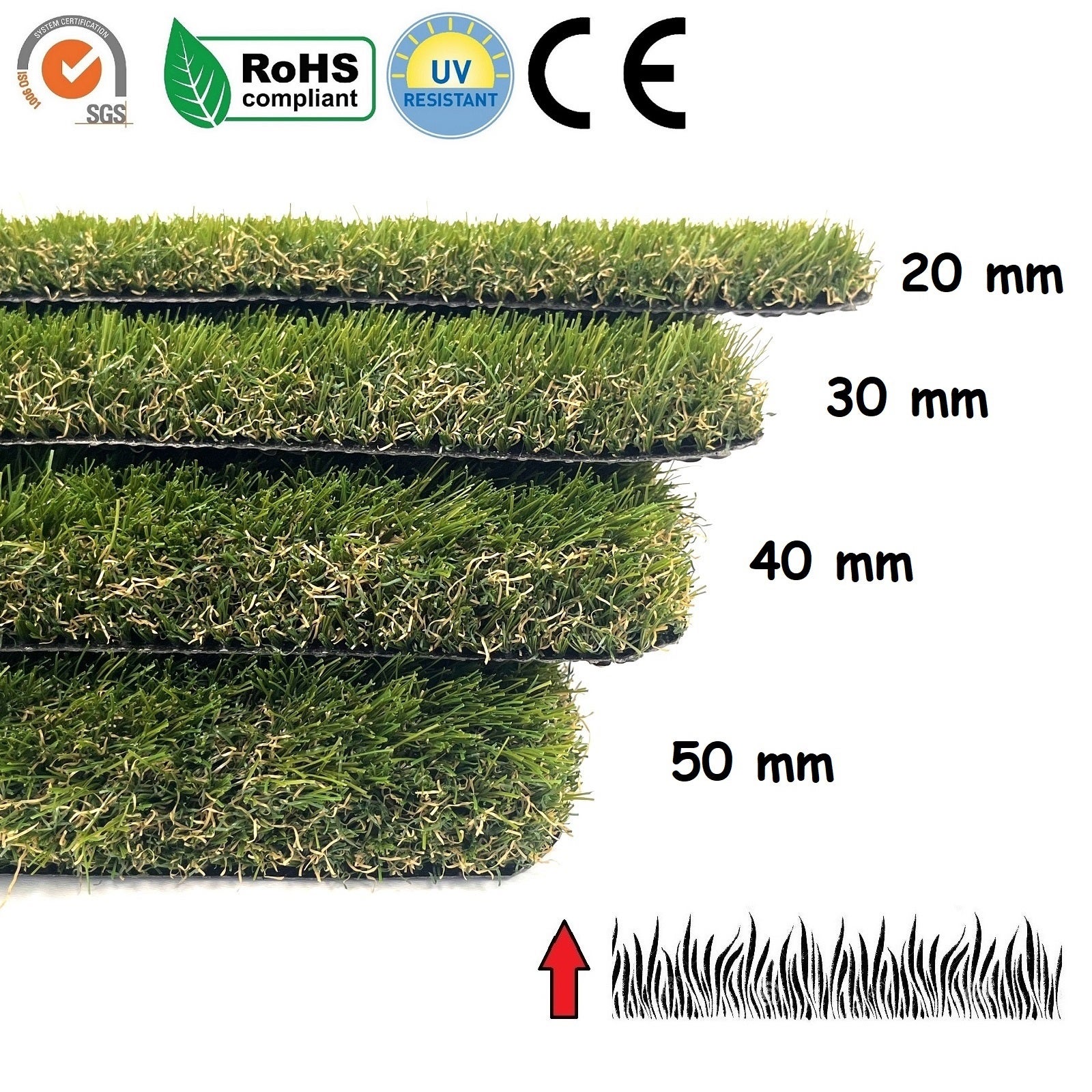 KIT CAMPIONE Prato Artificiale 20, 30, 40 e 50 mm Erba Sintetica Manto ...