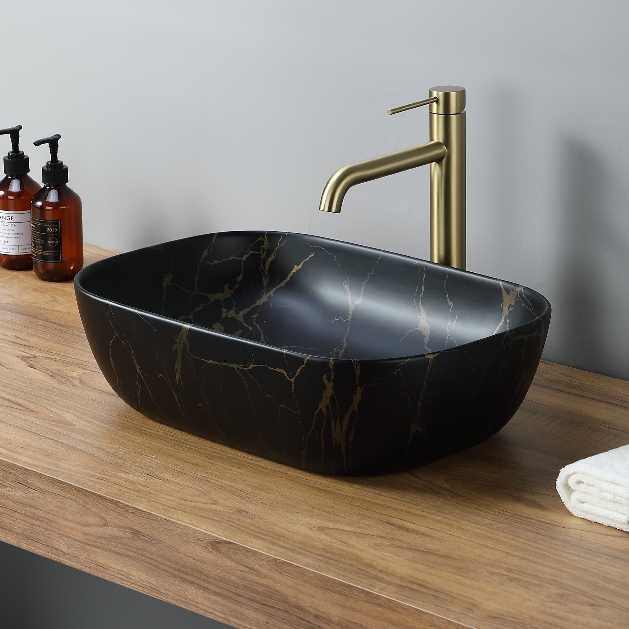 Vasque rectangulaire noir effet volcan (46 × 32 cm) | Leroy Merlin