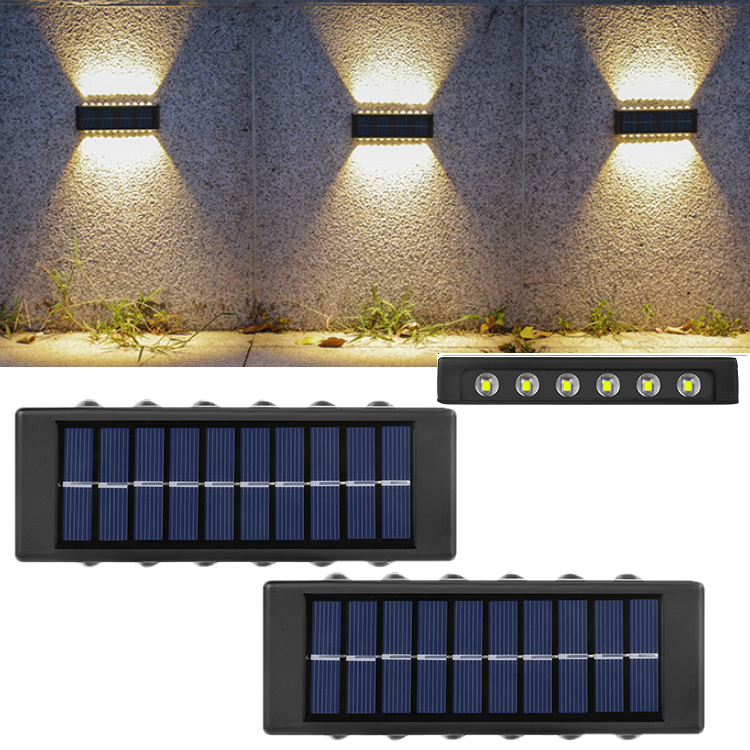 Lot de 2 appliques murales solaires d'extérieur, éclairage vers le haut et vers le bas pour ...