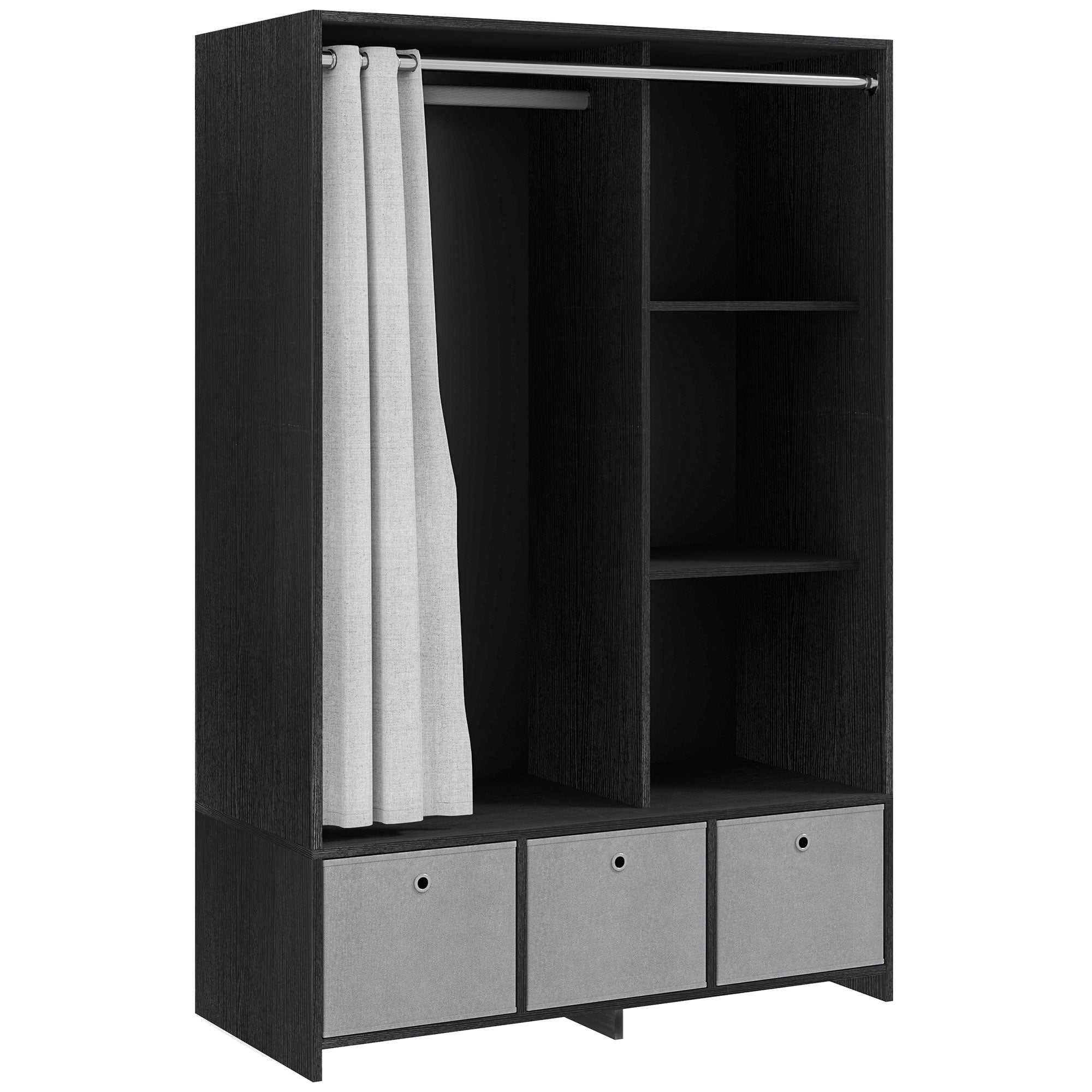 Armoire penderie armoire de rangement avec tringle rideaux 3 niches et ...