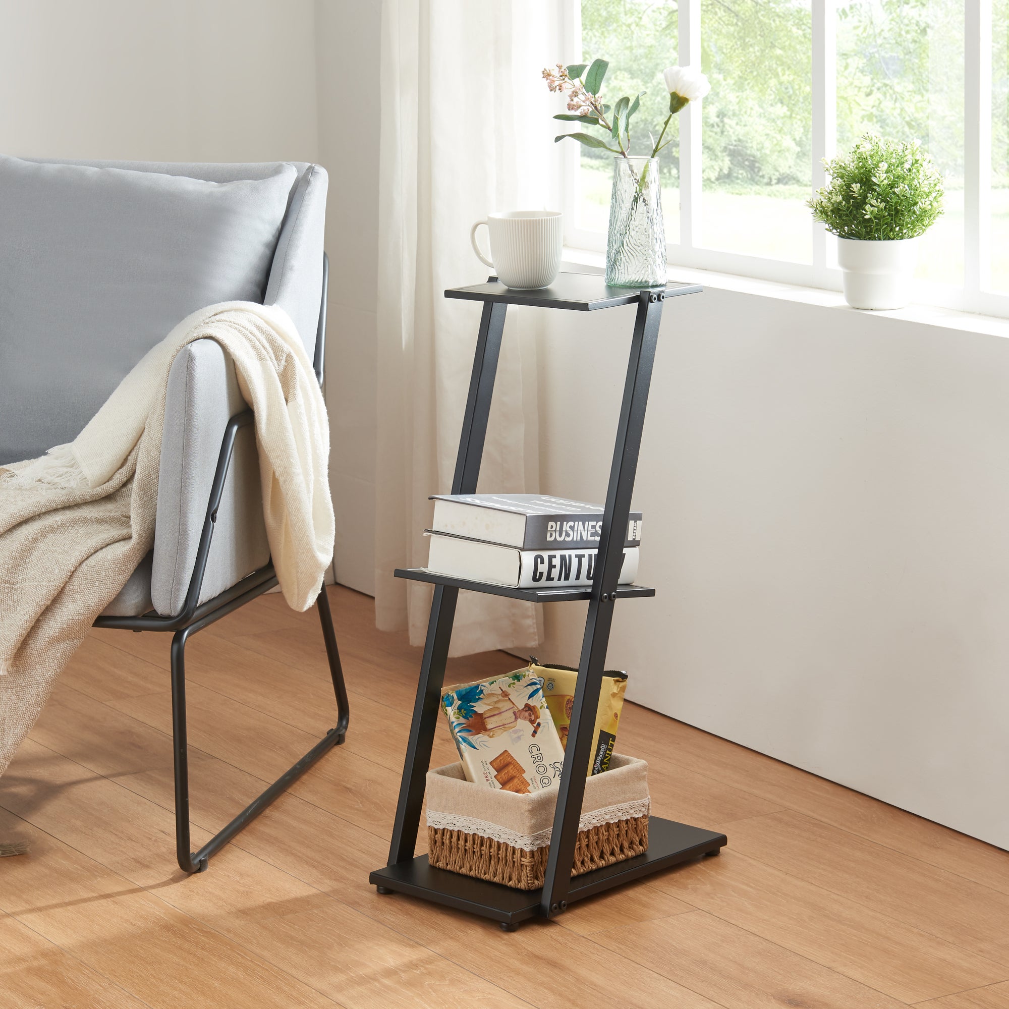 Étagère autoportante Rollag à 3 niveaux métal 72 x 40 x 25 cm noir [en ...