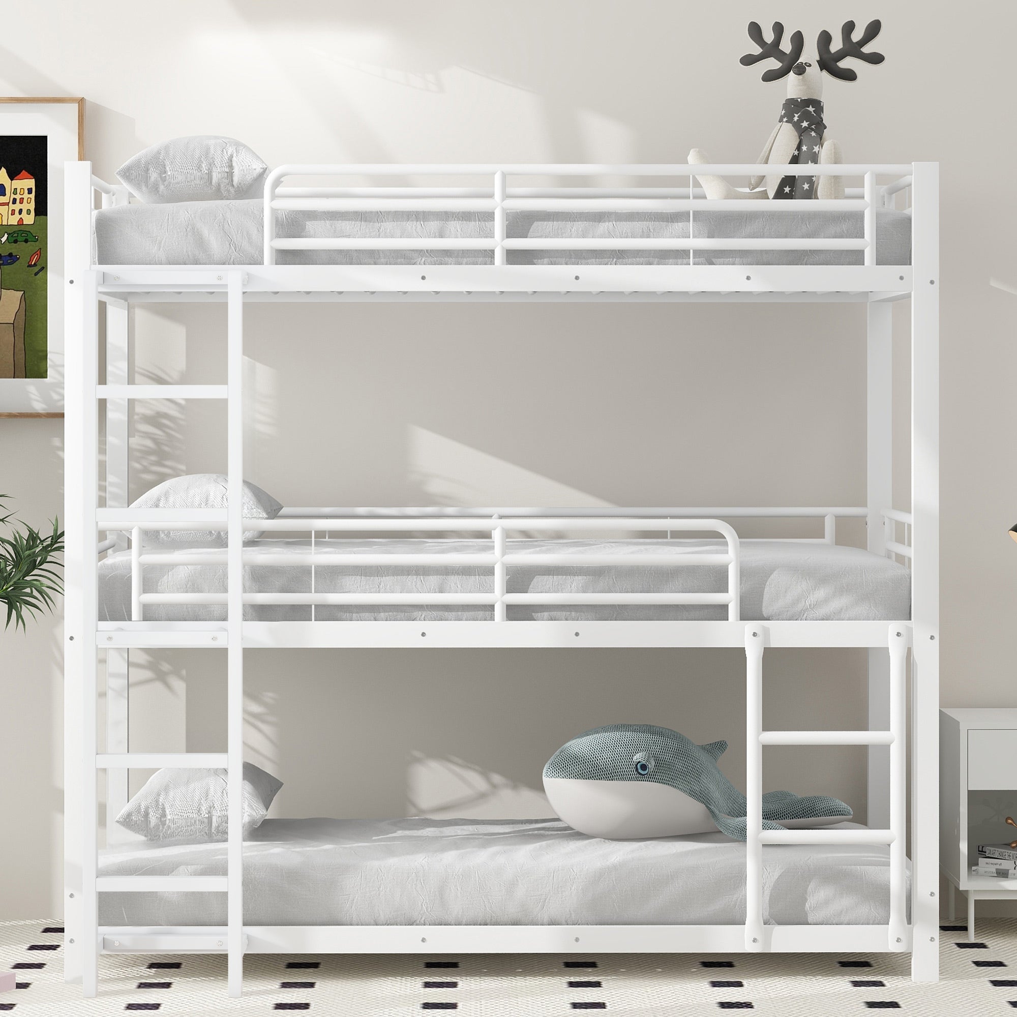 Litera 90 x 200 cm - Cama de metal, tres pisos, para niños y adultos ...