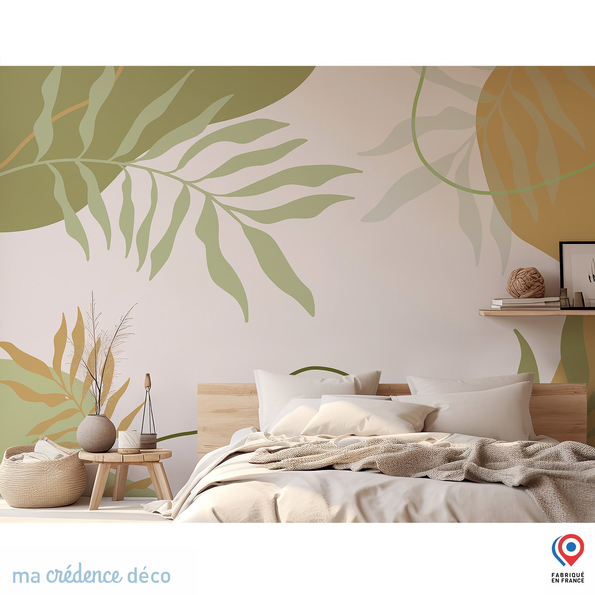 Papier peint Dessin feuilles 2 - Intissé - L.300 x H.280 cm - Vert ...