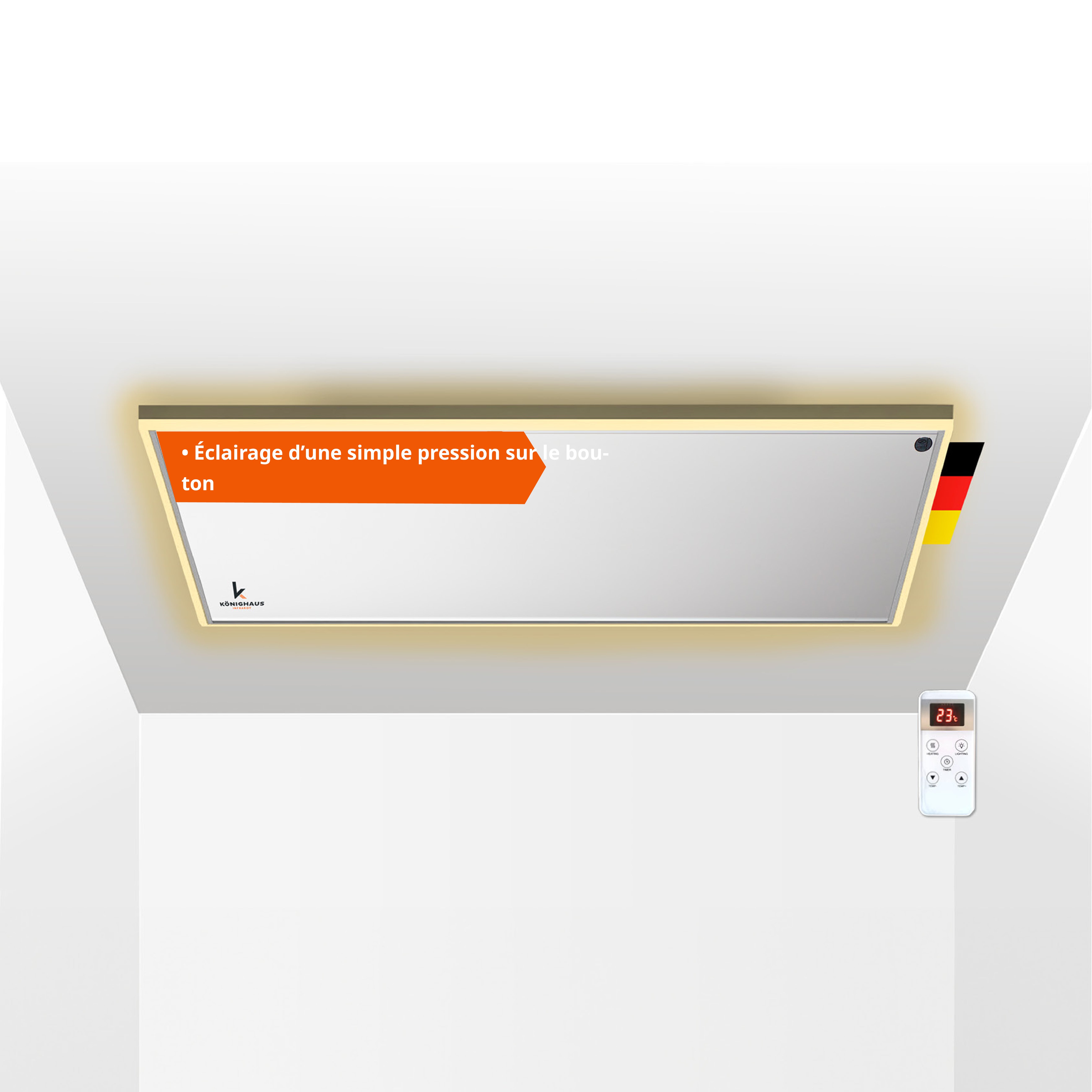 Chauffage infrarouge LED 450W - plafond avec éclairage LED - garantie 5 ans - sécurité ...