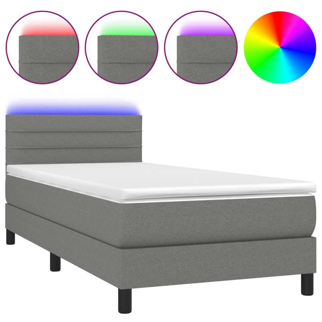 Letto singolo | Letto per adulti | Letto a Molle Materasso e LED Grigio ...