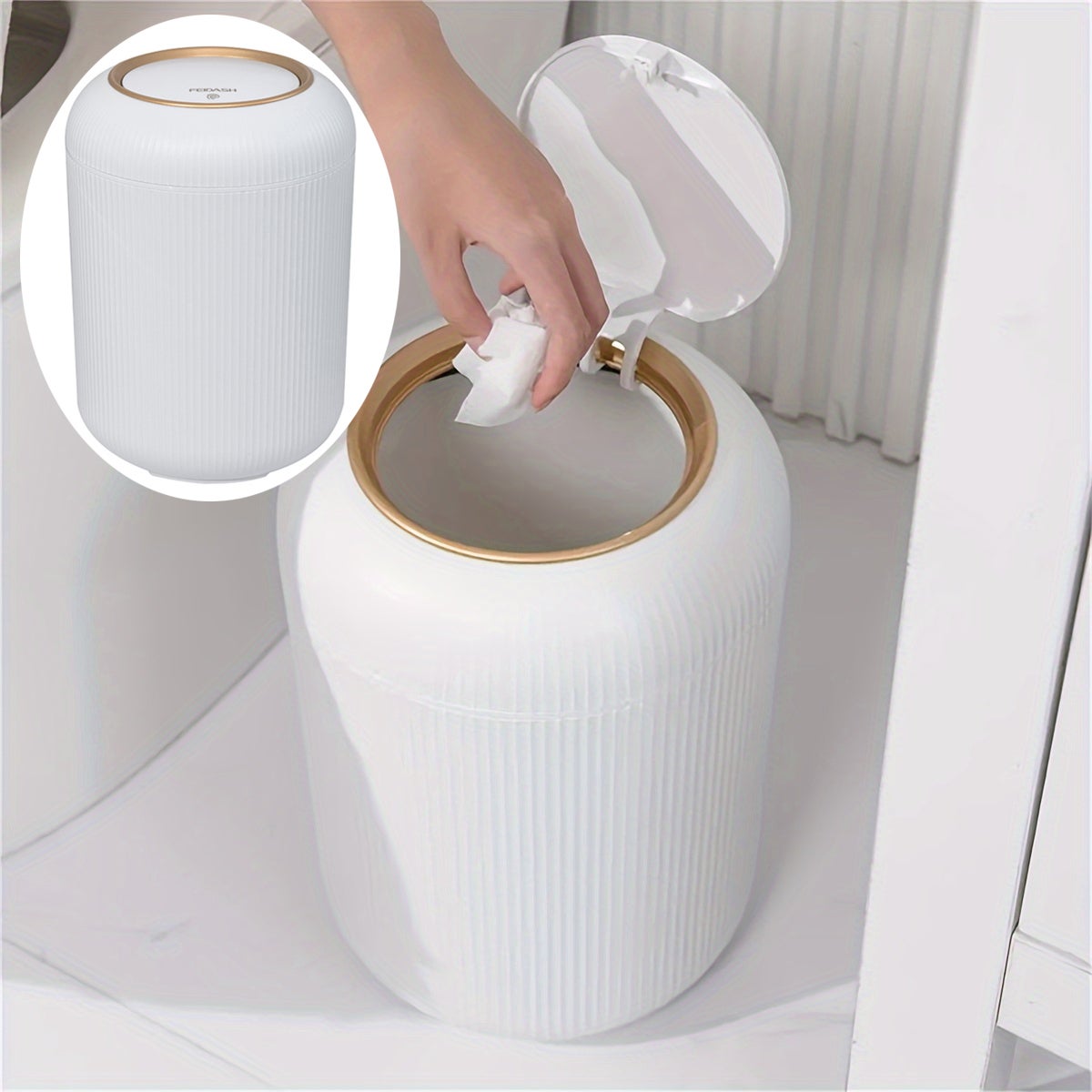 Papelera de escritorio de gran capacidad con rayas verticales y tapa ...