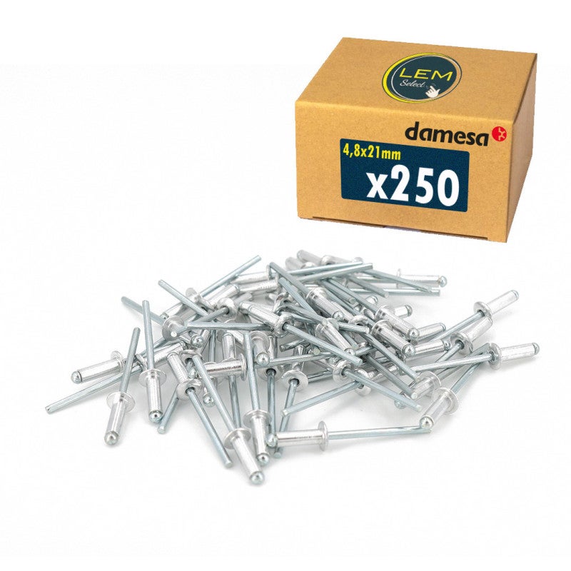 Lot de 250 - Rivet pop aveugle tête plate aluminium/acier 4.8x21 mm ...
