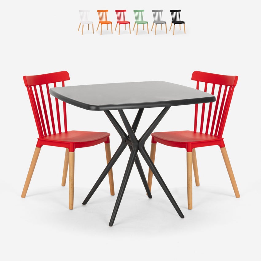 Table carrée noire 70x70 + 2 chaises design moderne Roslin Black ...