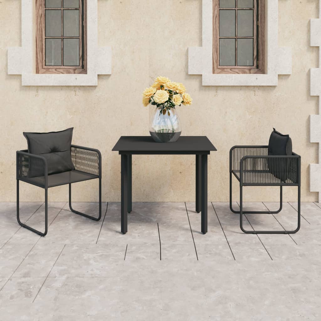 Ensemble à manger de 3 pcs PVC résine tressée noir | Leroy Merlin