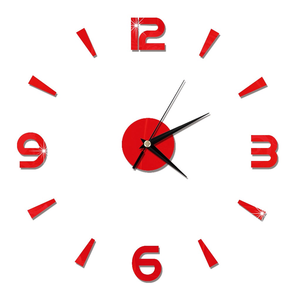 Reloj de pared con espejo acrílico rojo moderno DIY, adhesivo de 60 x ...