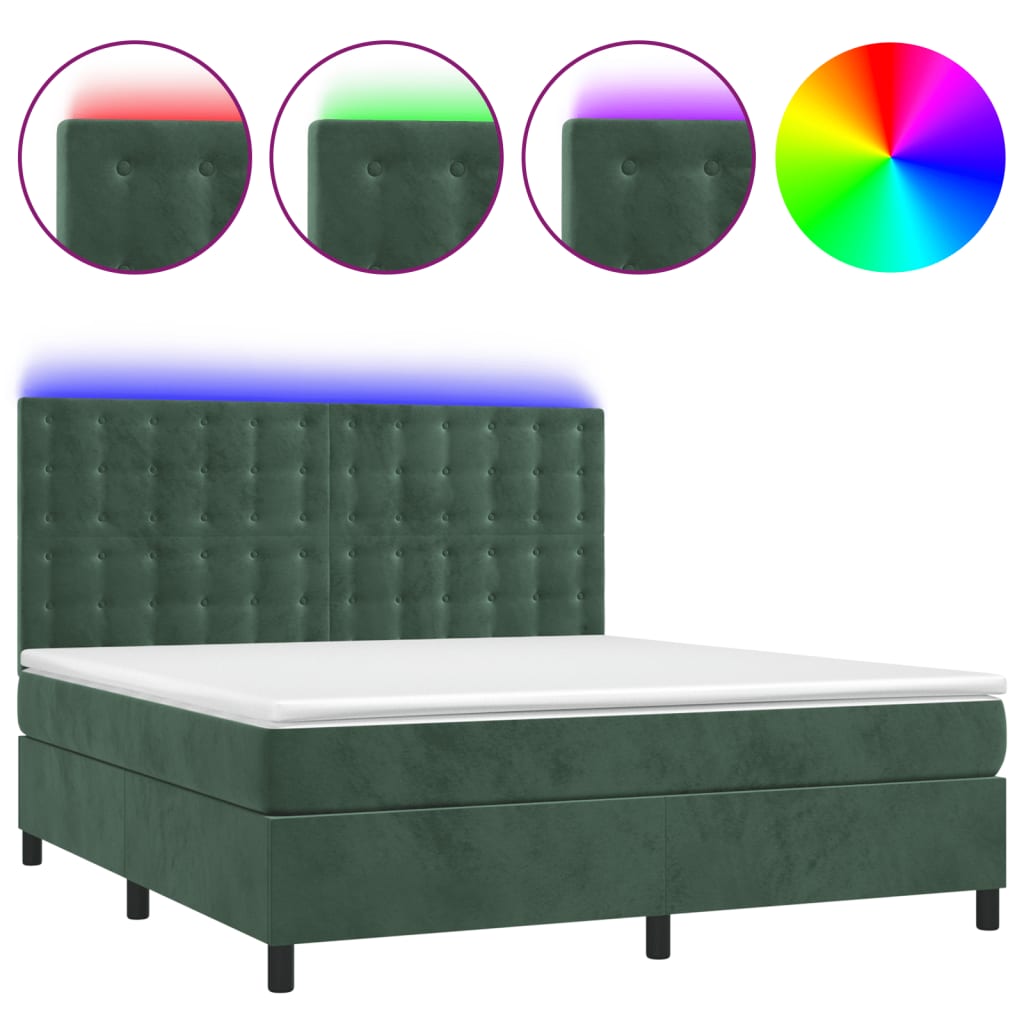 Lit boxspring avec matelas et lumière LED, velours vert foncé 180x200cm ...
