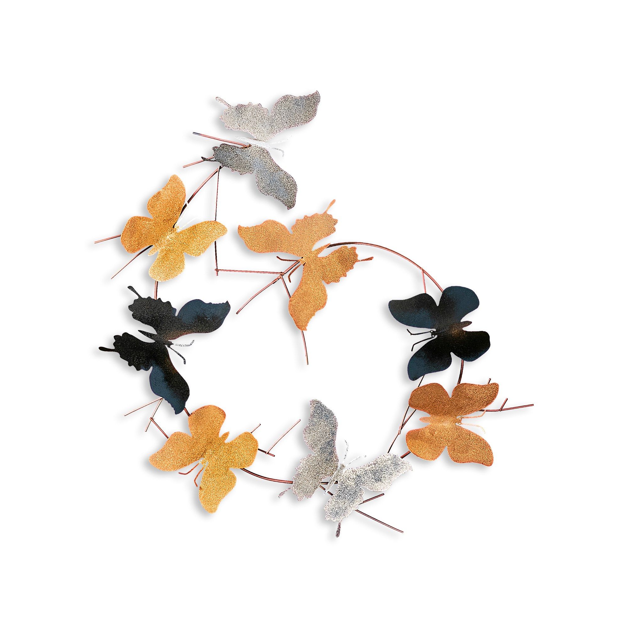 Décoration murale papillons Flombe L80xH80cm Métal Gris, Noir et Or ...
