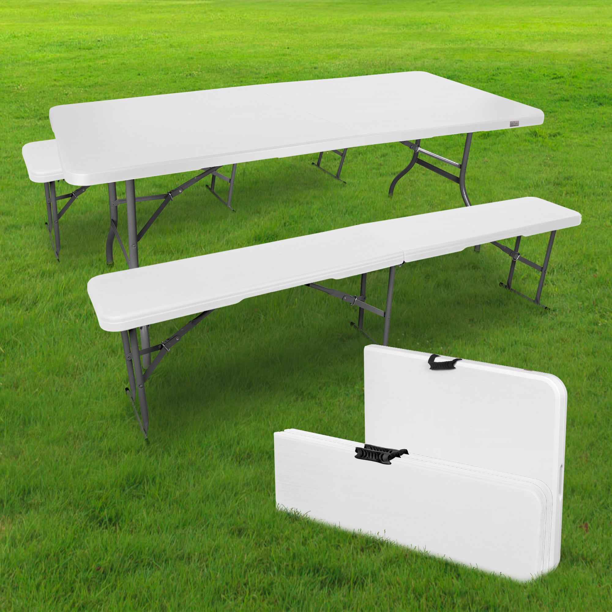 Lot 1 Table Pliante et 2 bancs 180 cm Blanc SKYLANTERN | Leroy Merlin