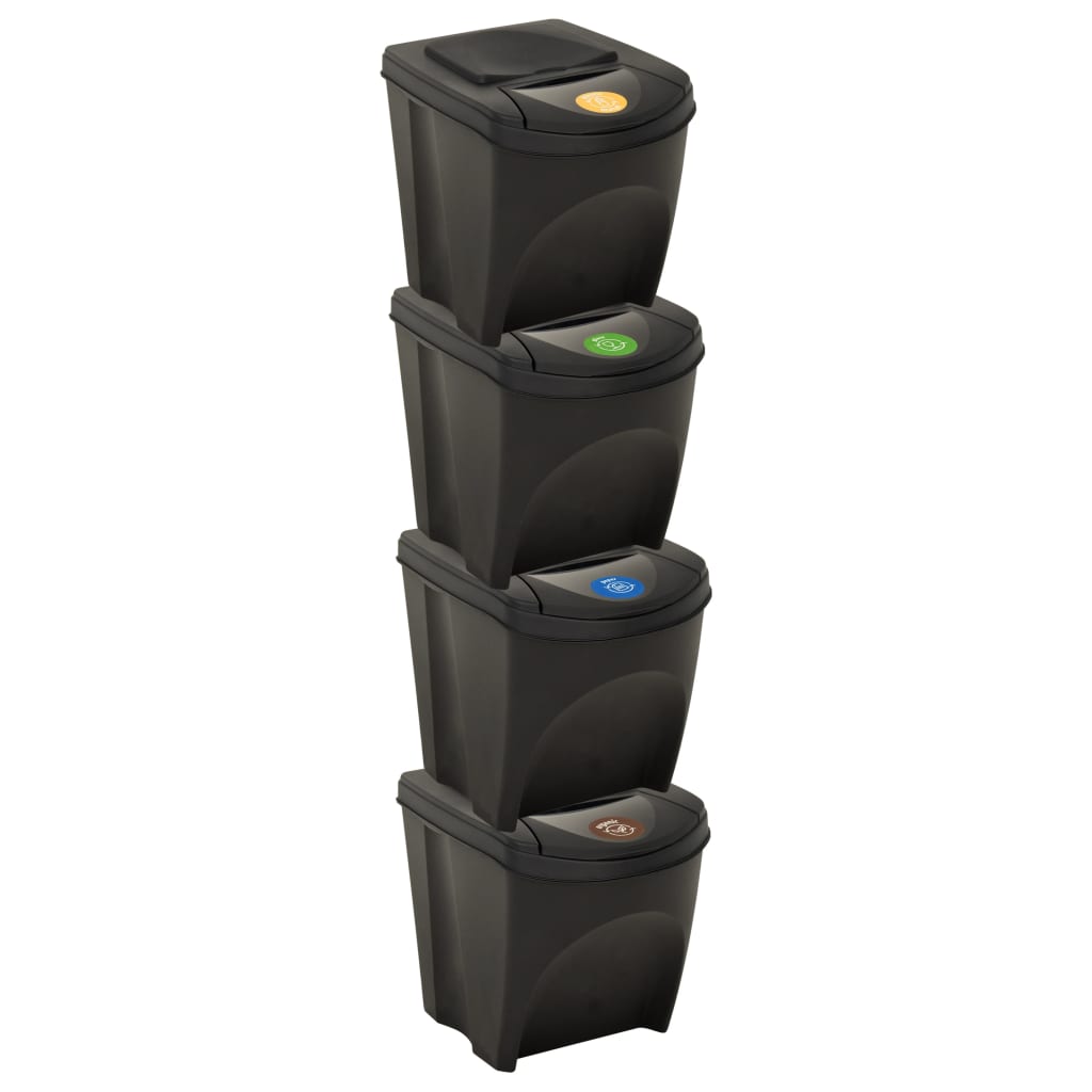 Poubelles empilables 4 pièces anthracite 100 litres 02_0006048 | Leroy ...