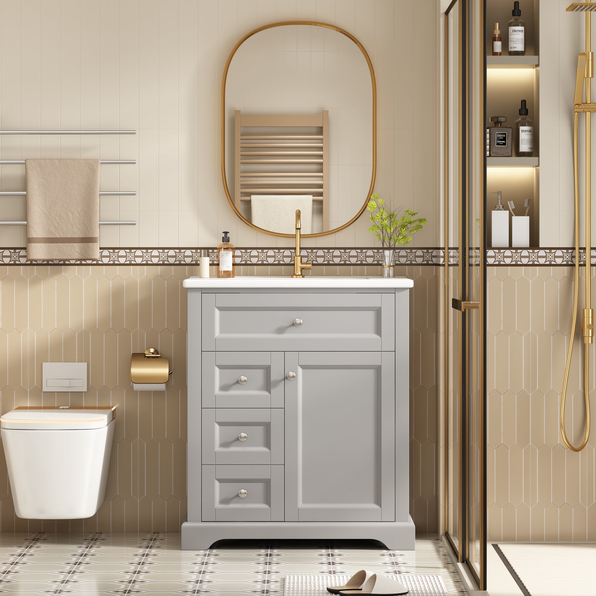 Meuble de salle de bain avec une vasque en céramique - avec 1 porte et ...