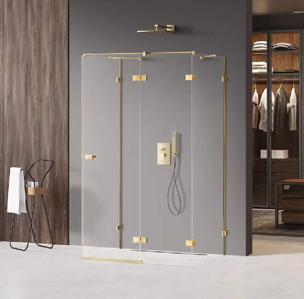 Cabine de douche droite 100x100 pivotante MIAMI GOLD,couleur: doré ...