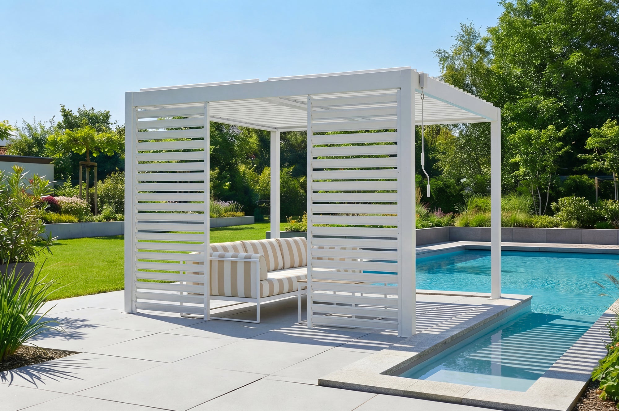 Pérgola bioclimática autoportante PIANA de 3x3 m en aluminio blanco con ...