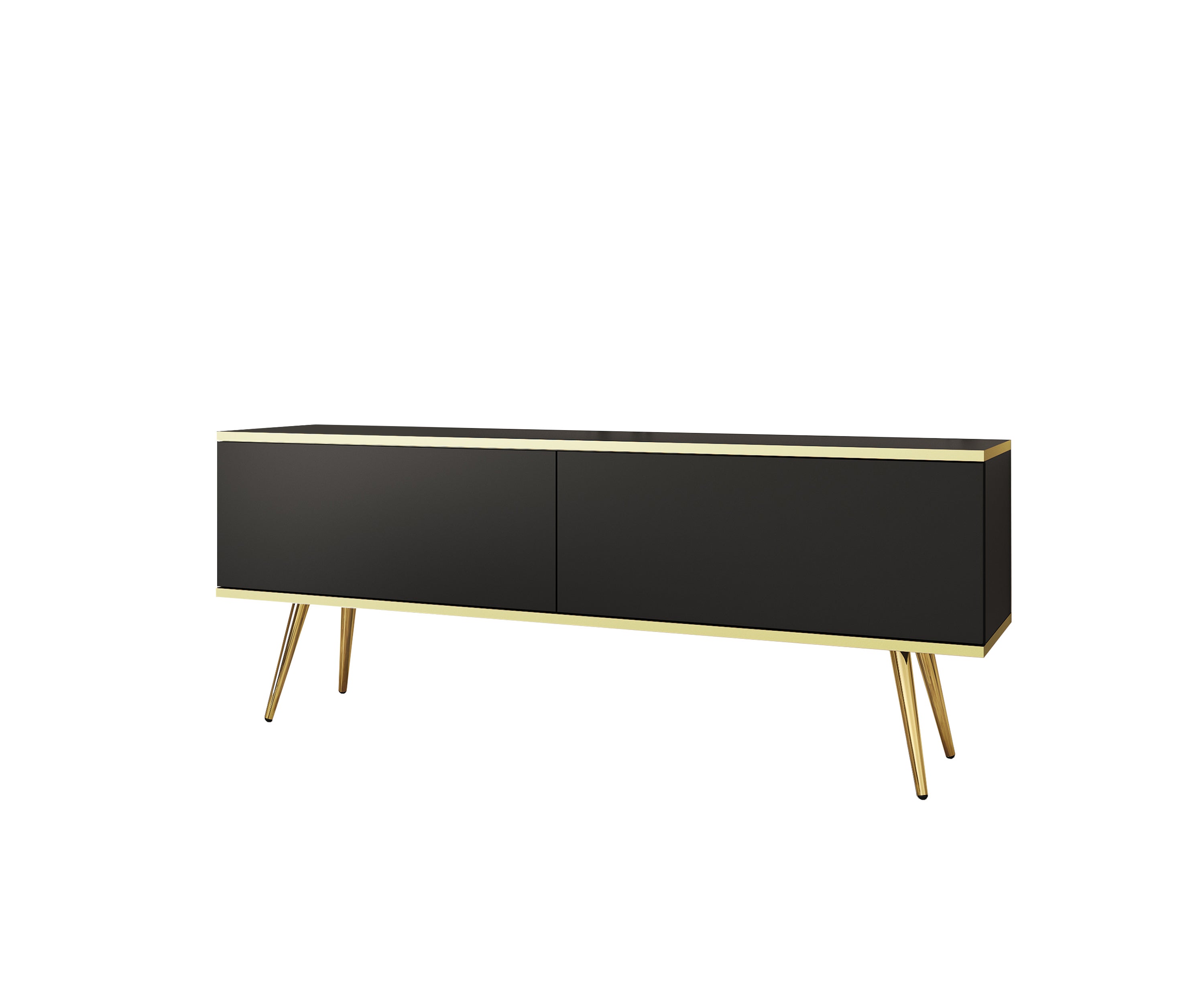 Mueble TV, Negro, Patas Doradas, 135 x 30 x 52 cm, Push to Open | Leroy ...