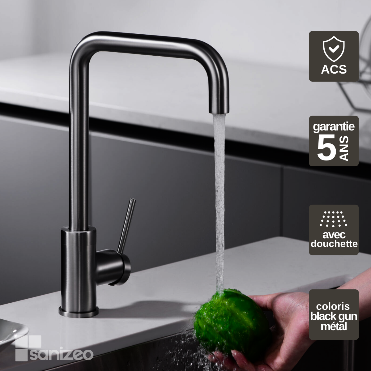 Robinet Mitigeur Évier Cuisine noir métal - Design moderne – LOIRA IMEX ...