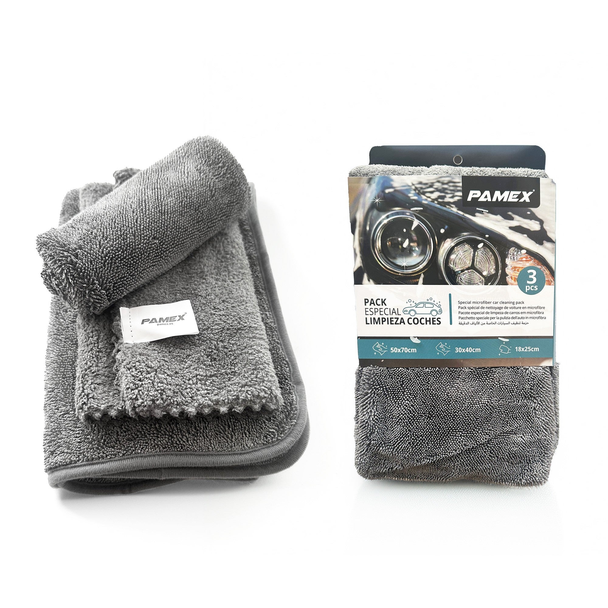 PAMEX Kit Limpieza Coche 3 piezas: toalla microfibra, toalla secado sin ...