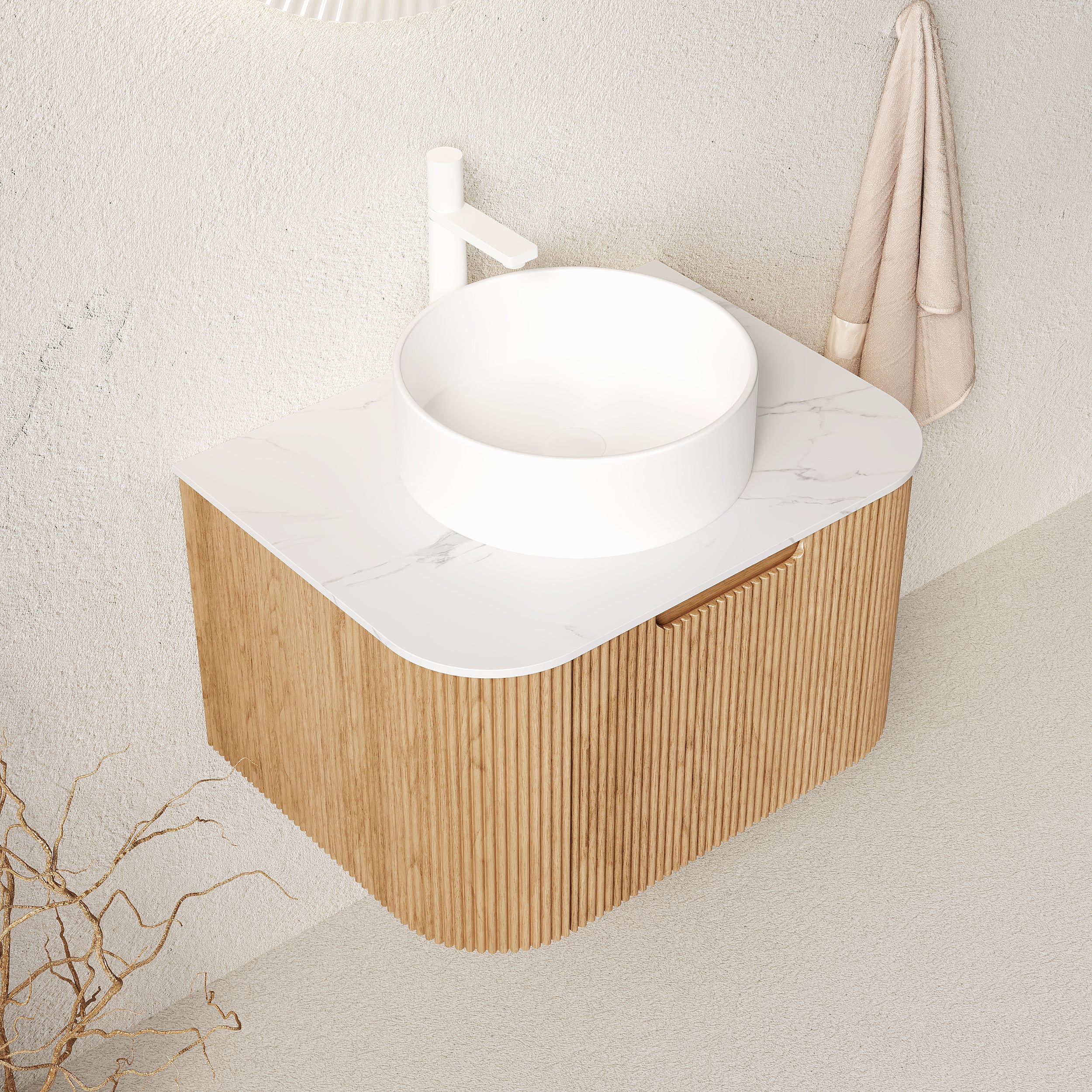 Meuble vasque suspendu 61 cm, vasque céramique blanche, plan vasque ...