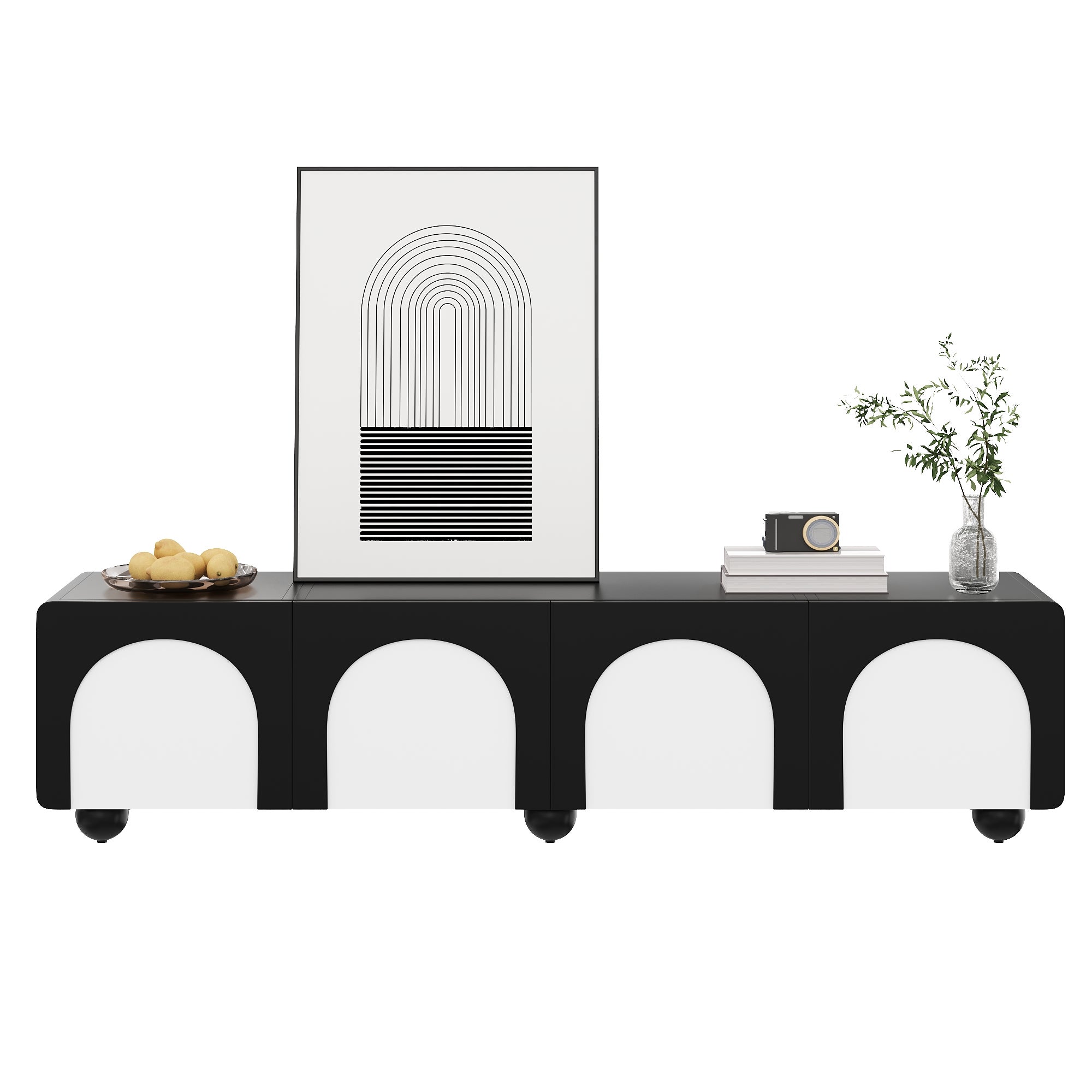 Commode TV noir-blanc - 2 tiroirs, 2 portes - 180x38x45 cm - Design ...