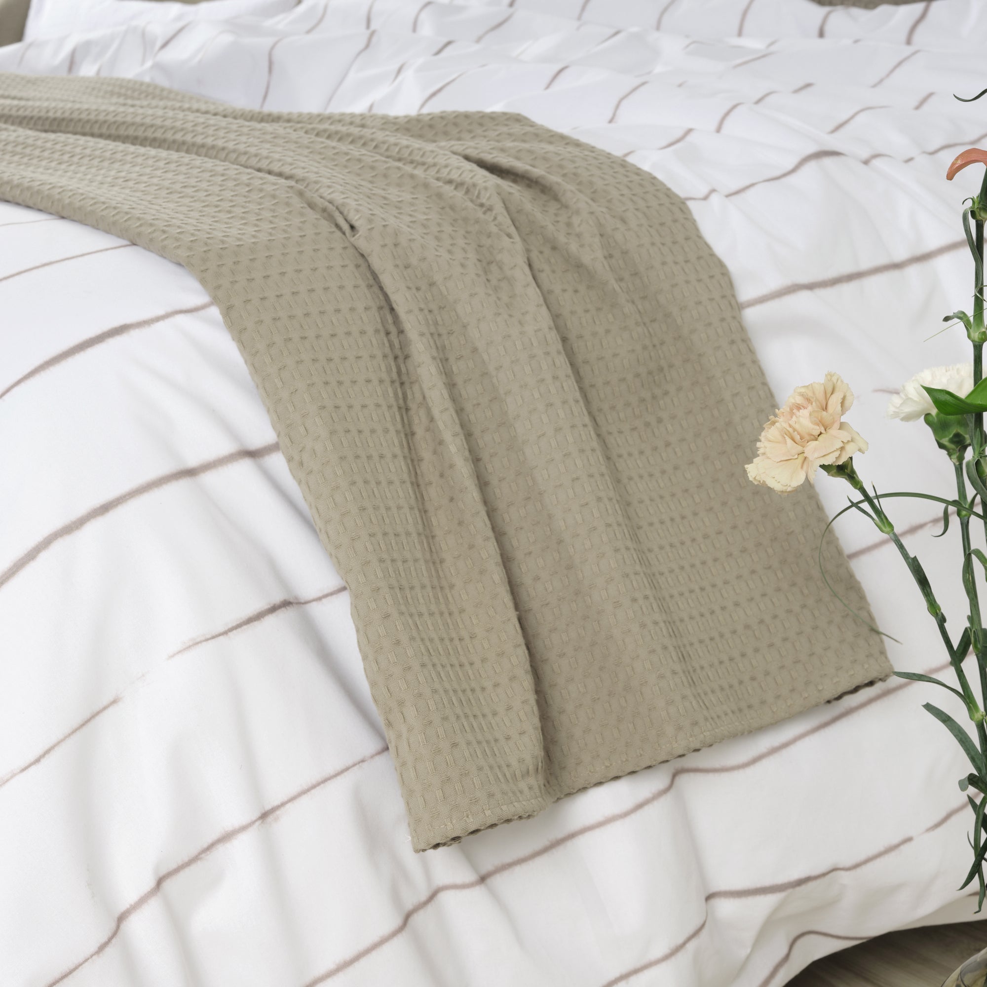 Plaid Waffle 100% coton Greige 130x170 cm | Leroy Merlin