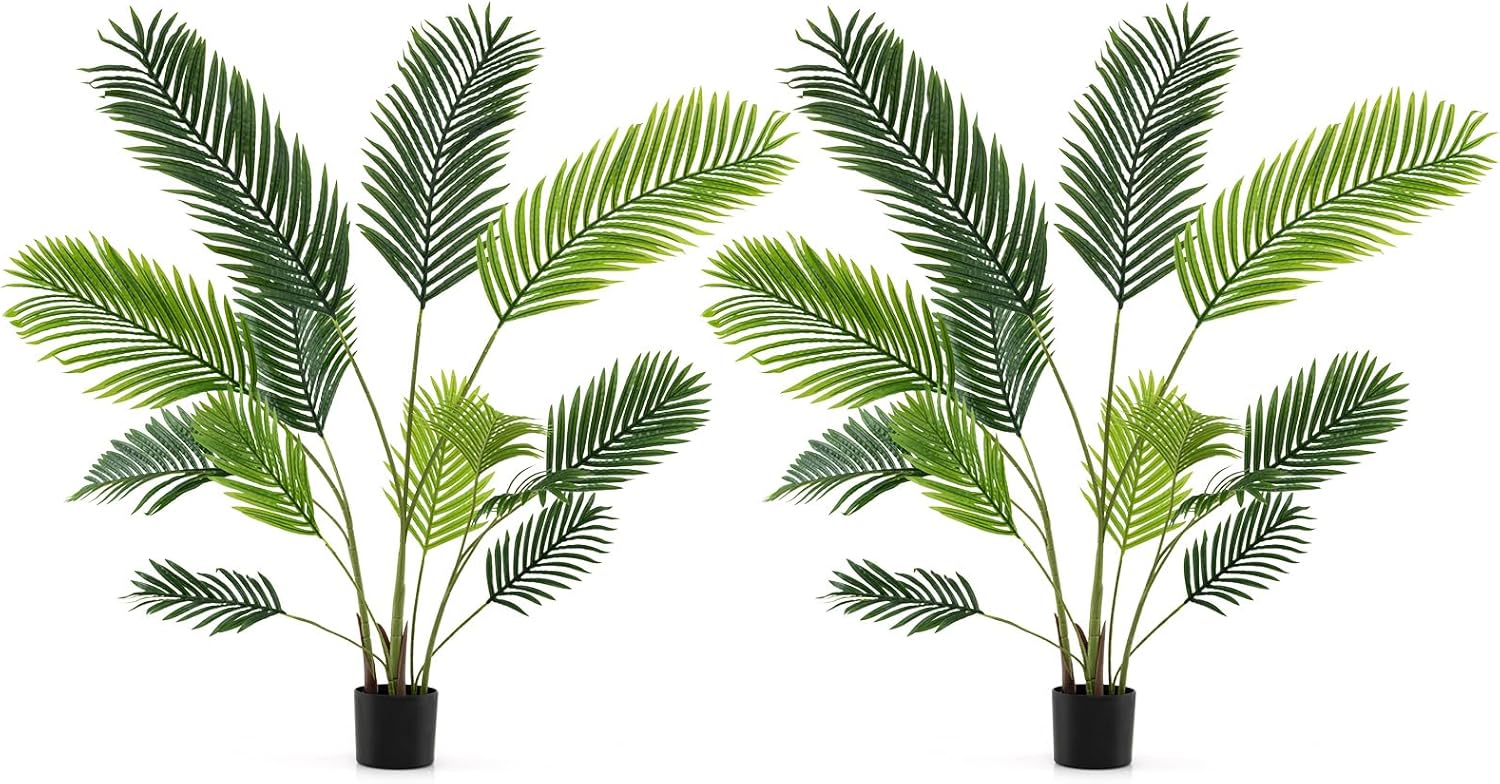 Lot de 2 Palmiers Areca Artificiels, 140 CM Faux Arbre Tropical en Pot ...