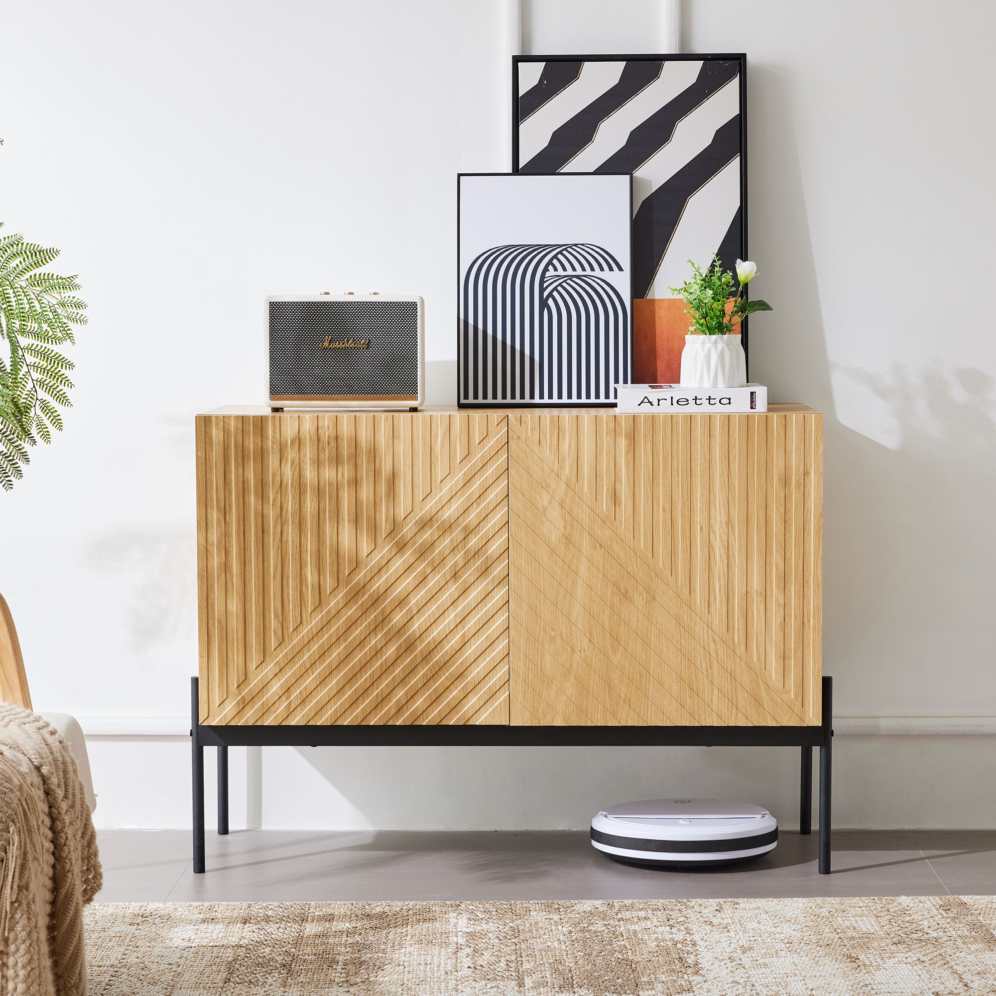 Buffet Moderno de Madera con 2 Puertas y Patas Metálicas, Diseño ...