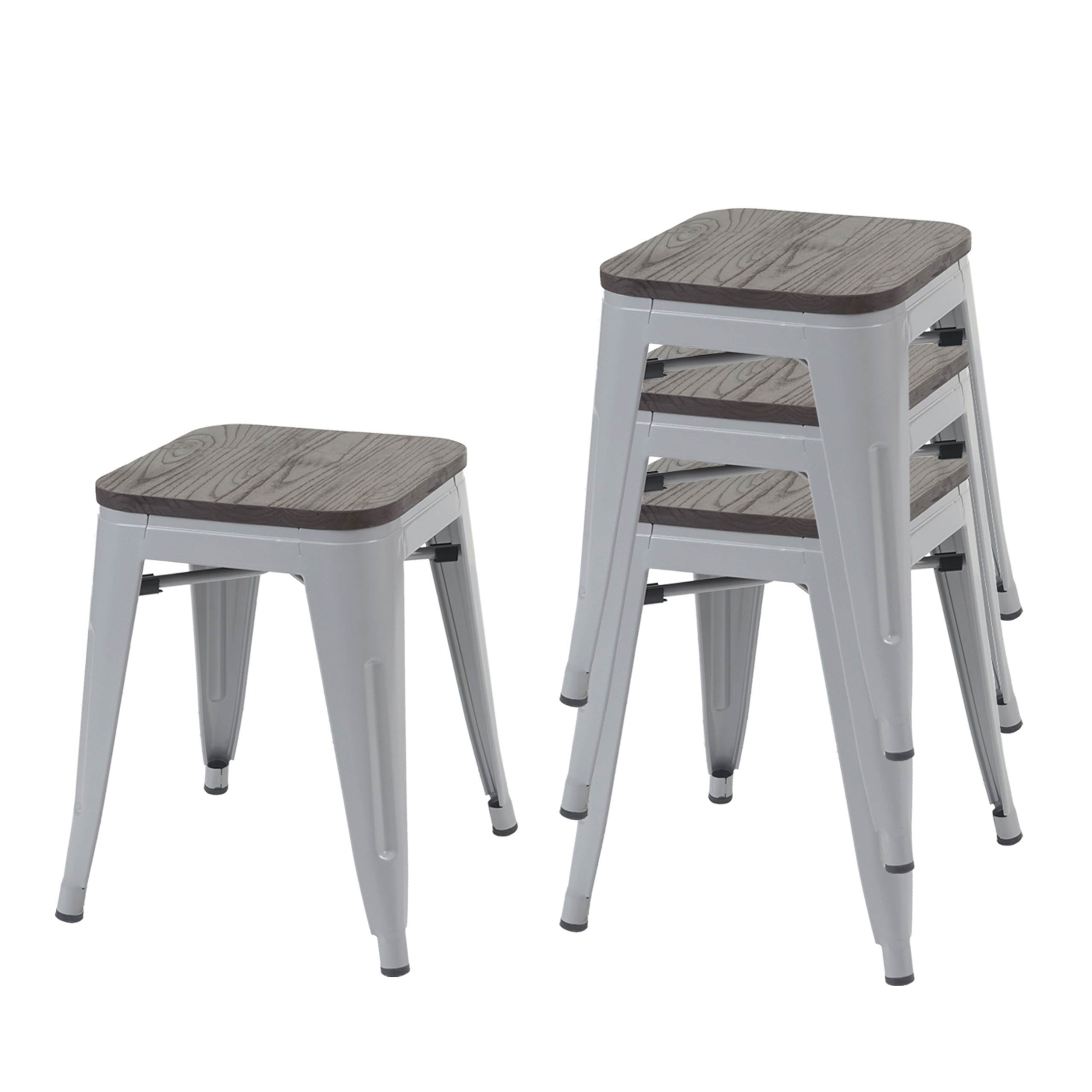 Lot de 4 tabourets bas design industriel empilables assise en bois en ...