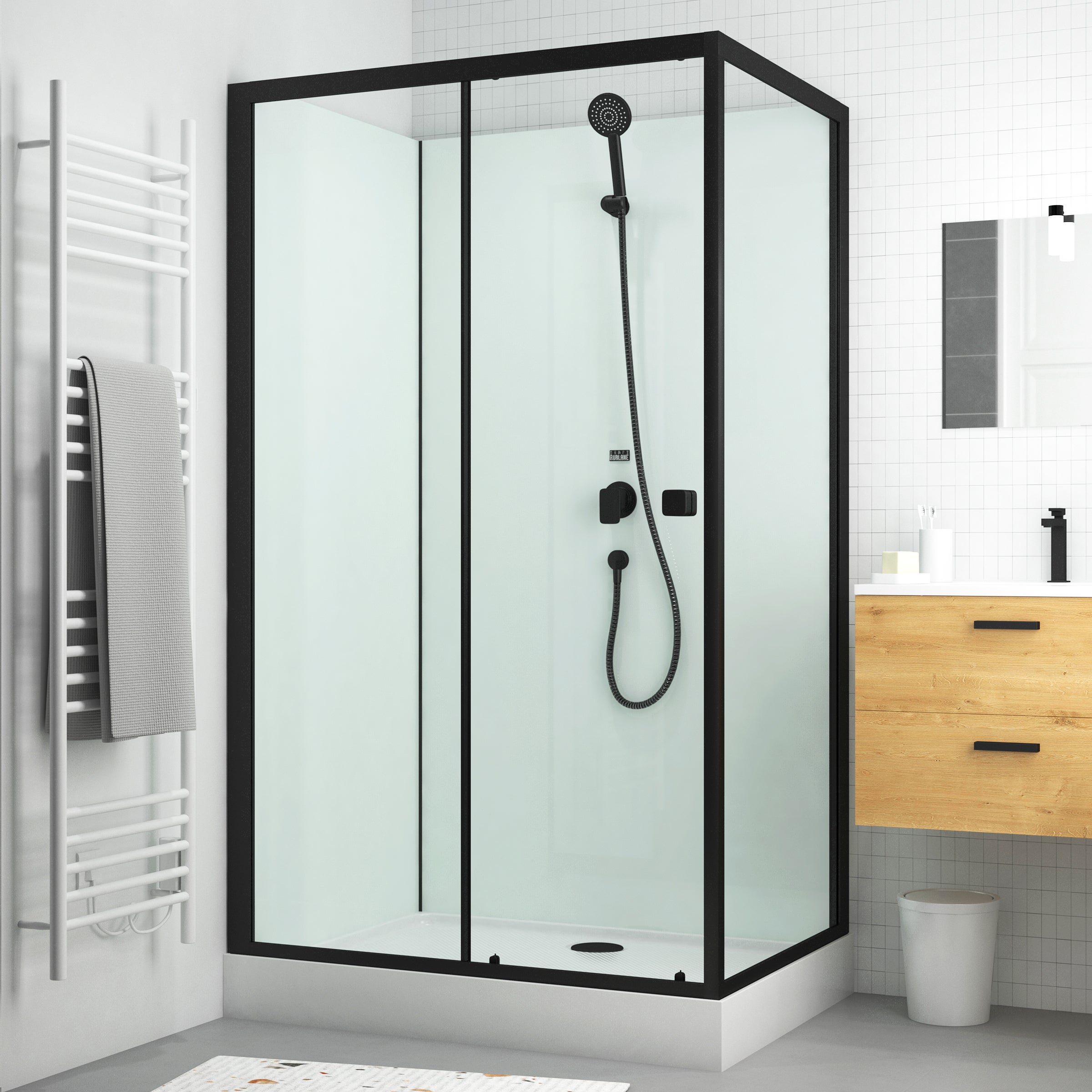 Cabina de Ducha Rectangular 110x80x197 cm Blanca y Negra Mate | Leroy ...