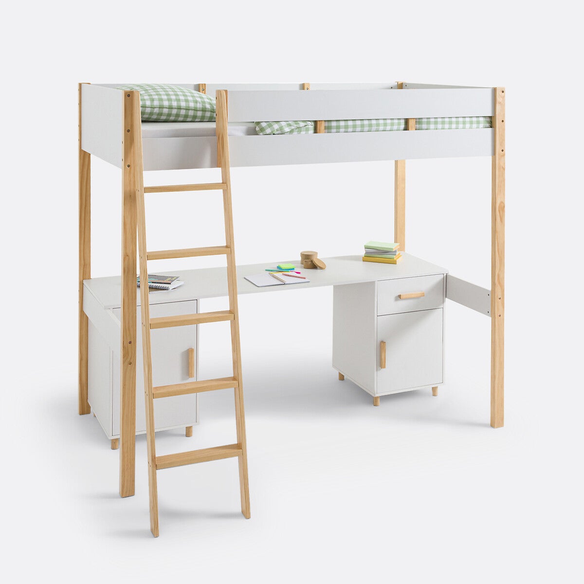 Lit mezzanine avec bureau, Stoki - Blanc/bois - 90 x 190 cm | Leroy Merlin