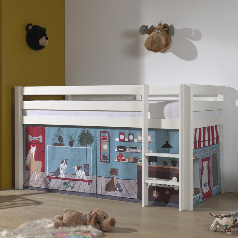 Lit Mi-Hauteur 90x200 sommier inclus housse Pet Shop Pino Blanc | Leroy ...