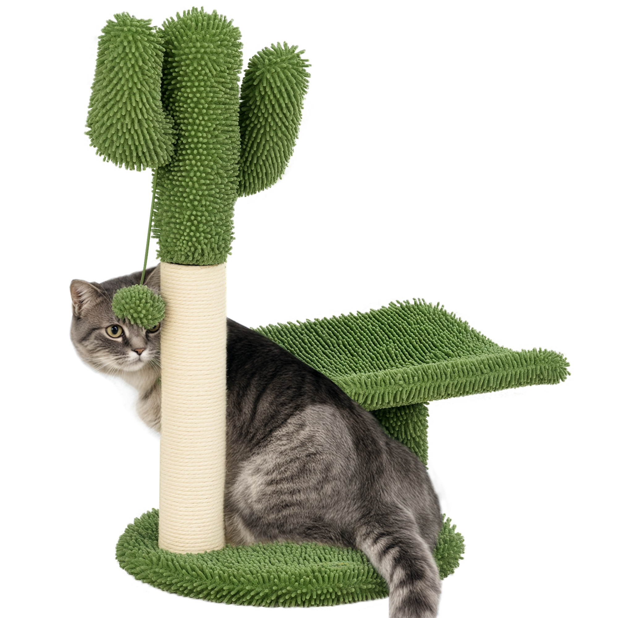 PAWHUT Arbre à chat en aggloméré, chenille, sisal, coton vert 35x31x55.5 cm D30-761V00GN | Leroy ...