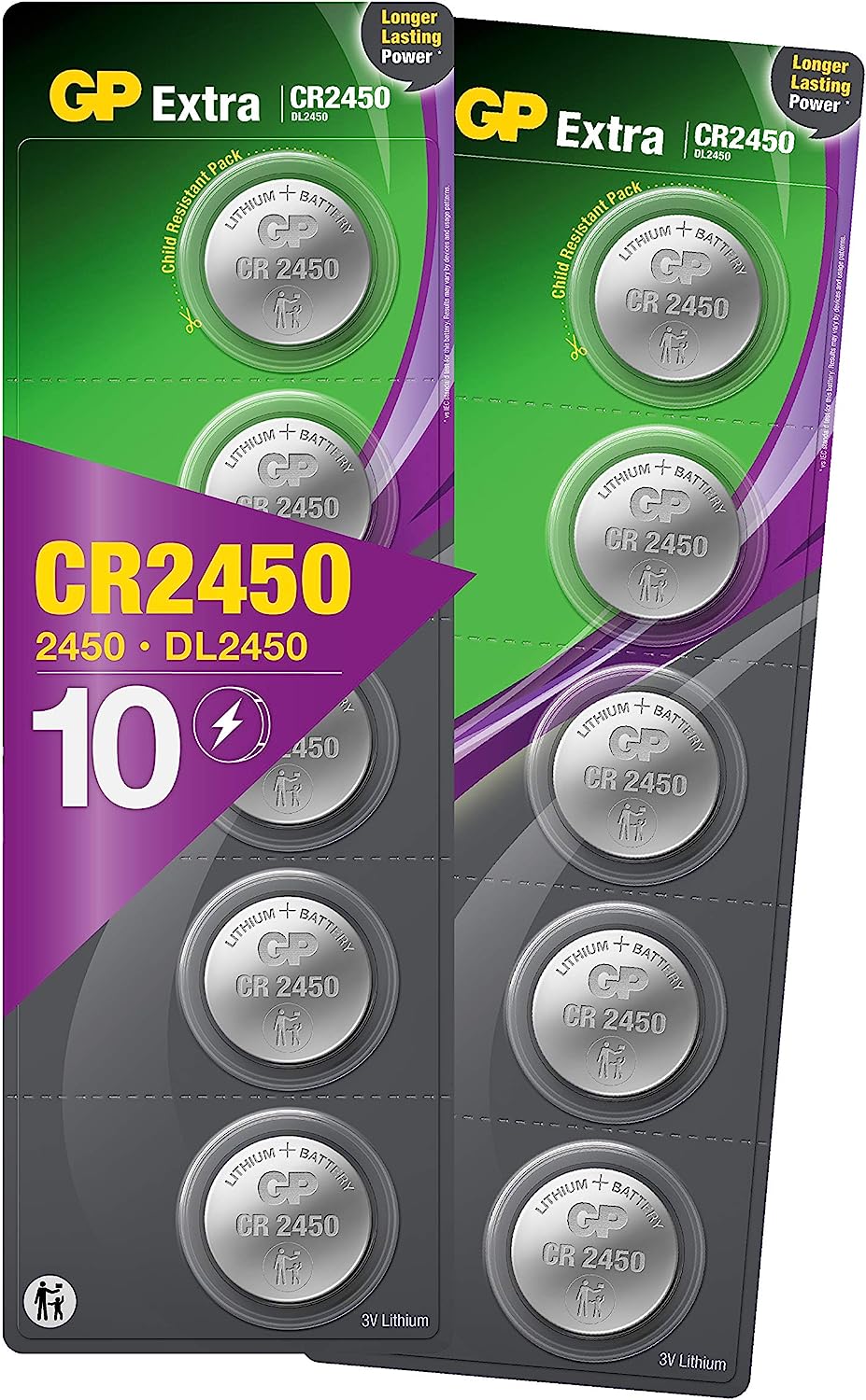 Piles CR2450 - Lot de 10 Piles | GP Extra | Batteries Bouton 2450 ...