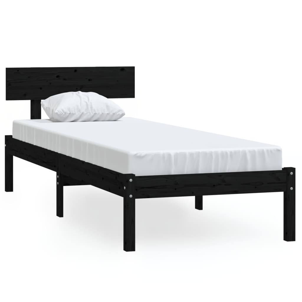 Lit simple | Lit adulte | Cadre de lit Noir Bois de pin massif 90x200 ...
