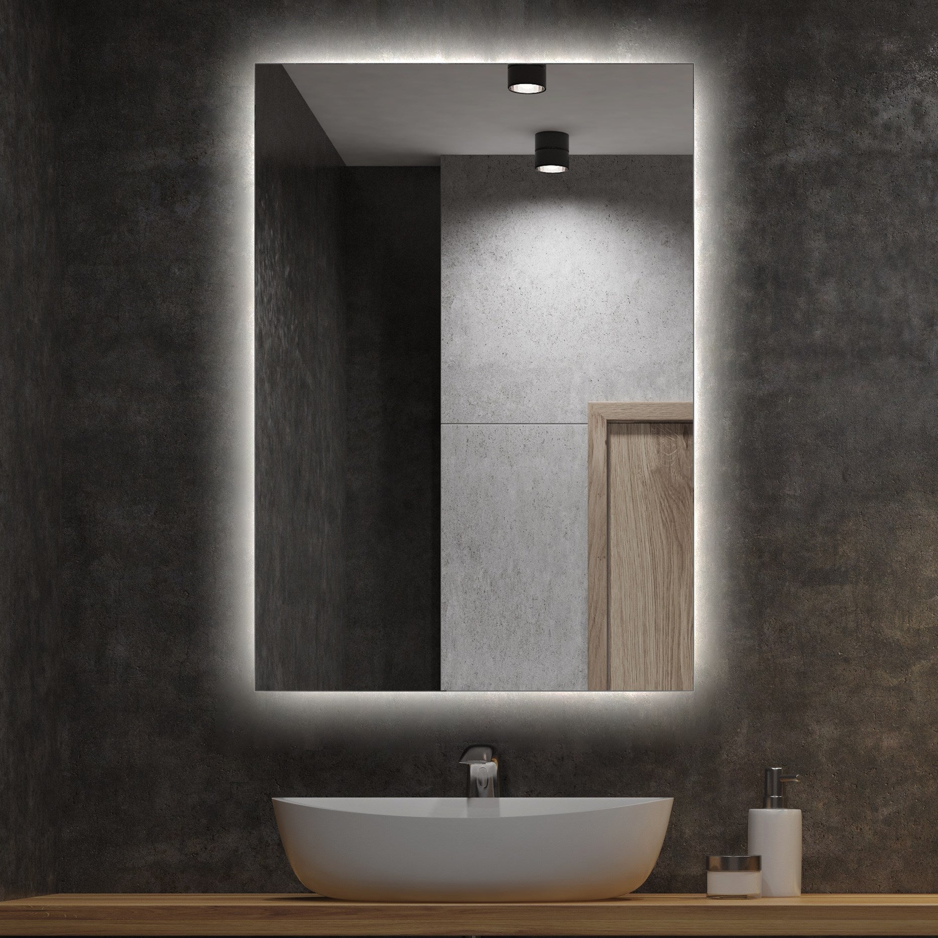 Miroir lumineux LED moderne pour la salle de bain 70 cm x 50 cm Lumière ...