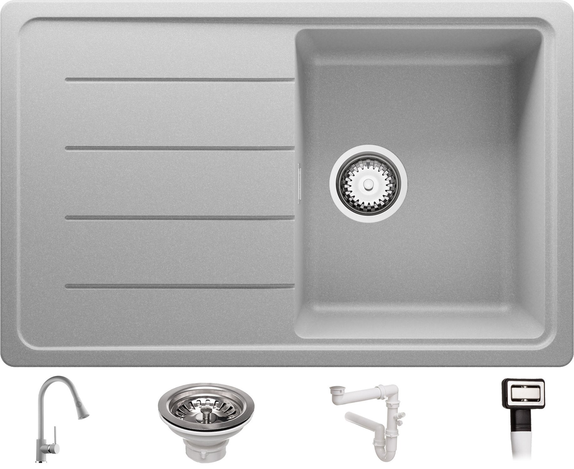 Evier Cuisine en Granit Gris, 78 x 50 cm, Lavabo 1 bac + Robinet 9000 ...
