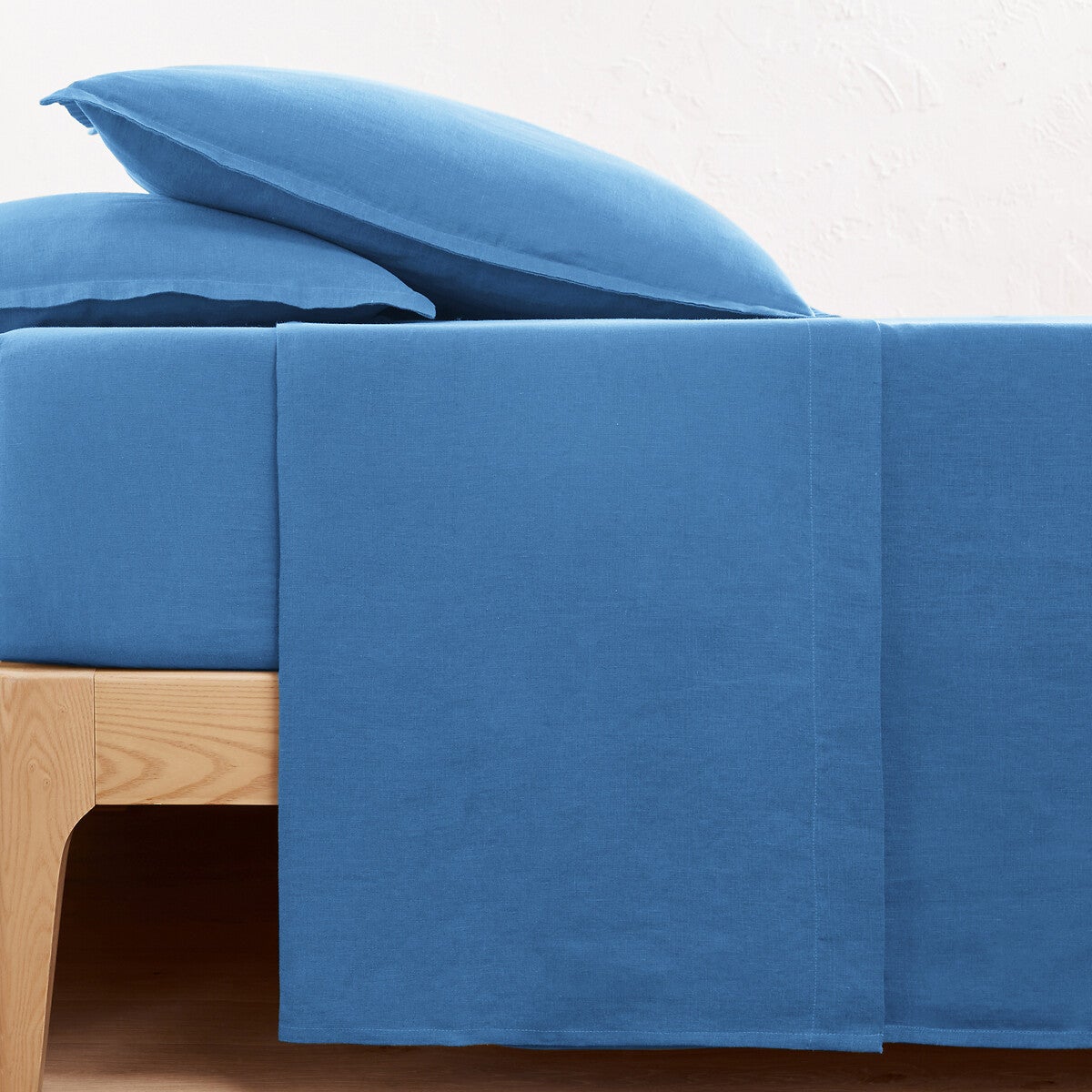 Drap plat uni en lin lavé, Linot - Bleu de provence - 270 x 290 cm ...