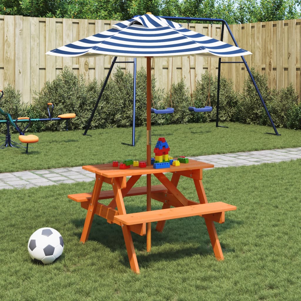Table de pique-nique pour 4 enfants avec parasol bois de sapin | Leroy ...