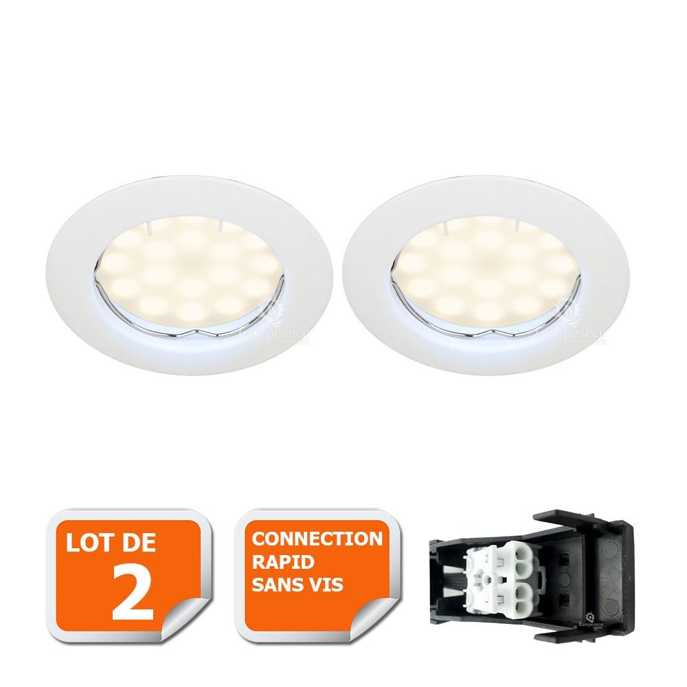 Lot De 2 Spot Led Complete Ronde Fixe Eq 50w Blanc Chaud Leroy Merlin