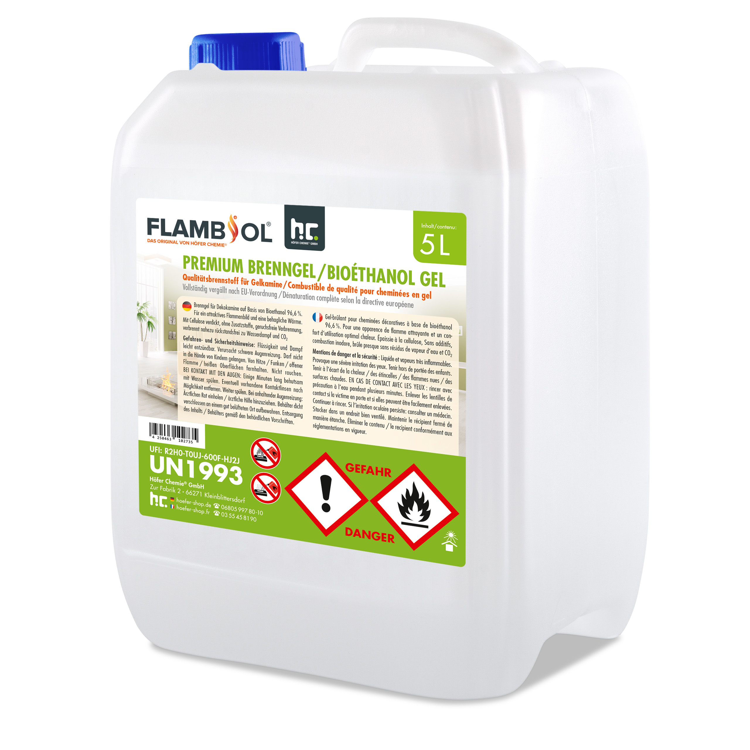 1 x Bioéthanol premium en gel FLAMBIOL® en bidon de 5 L | Leroy Merlin
