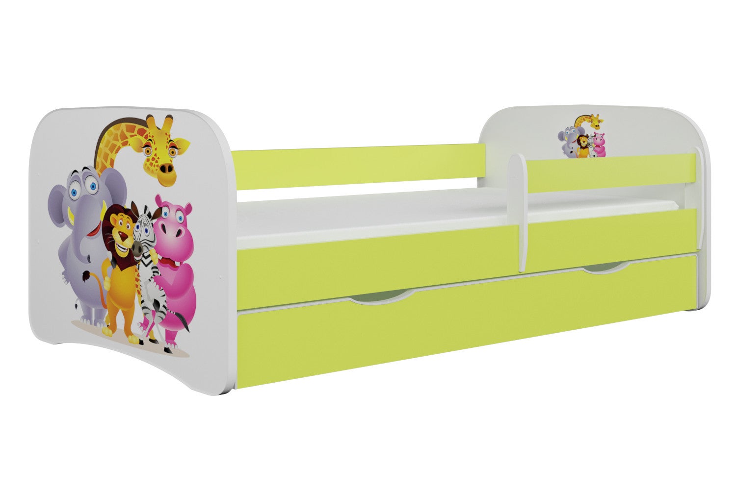Lit enfant vert Zoo avec sommiers et barrière de sécurité amovible ...