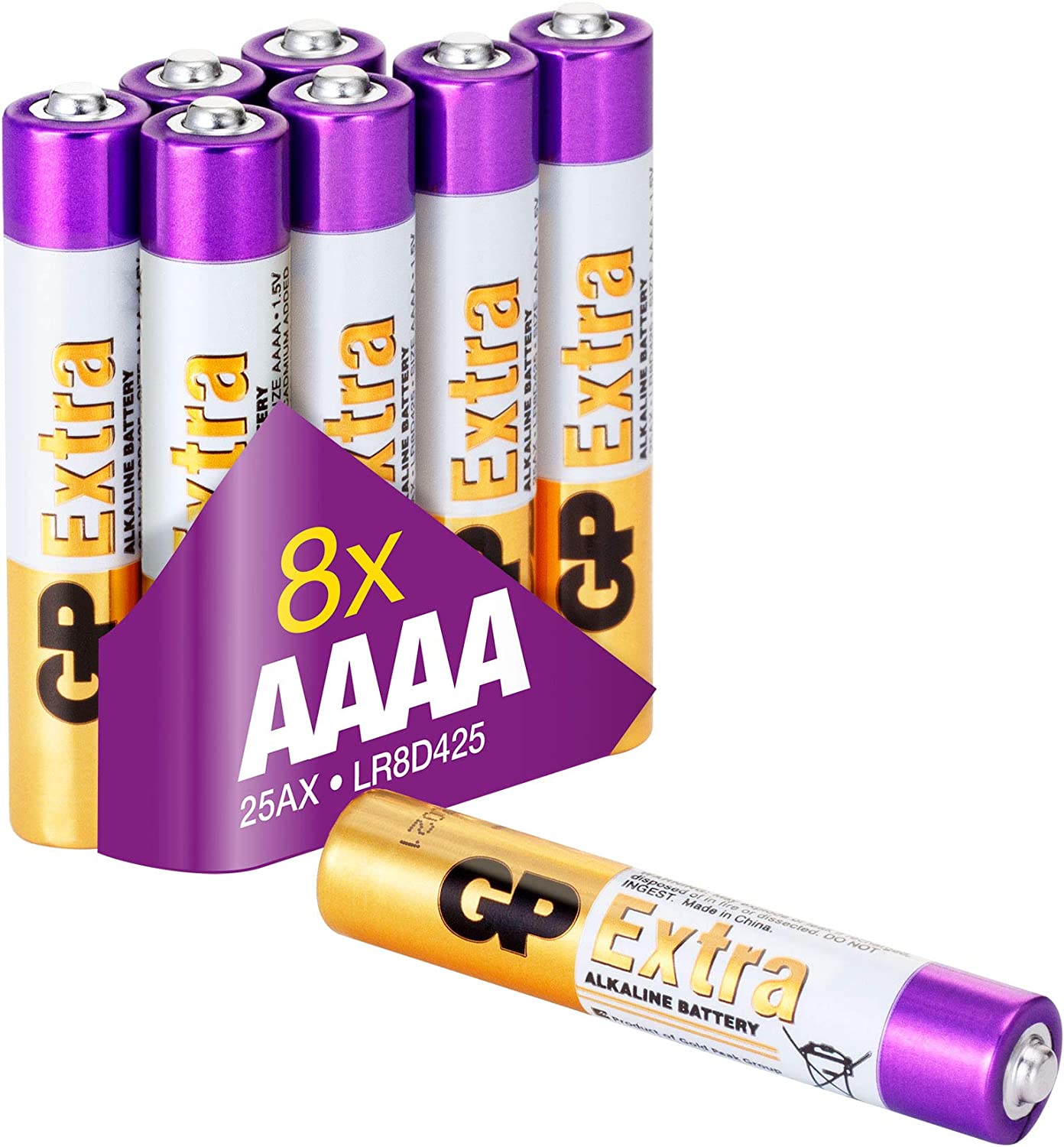Piles AAAA - Lot de 8 Piles | GP Extra | Batteries alcalines LR8D425 ...