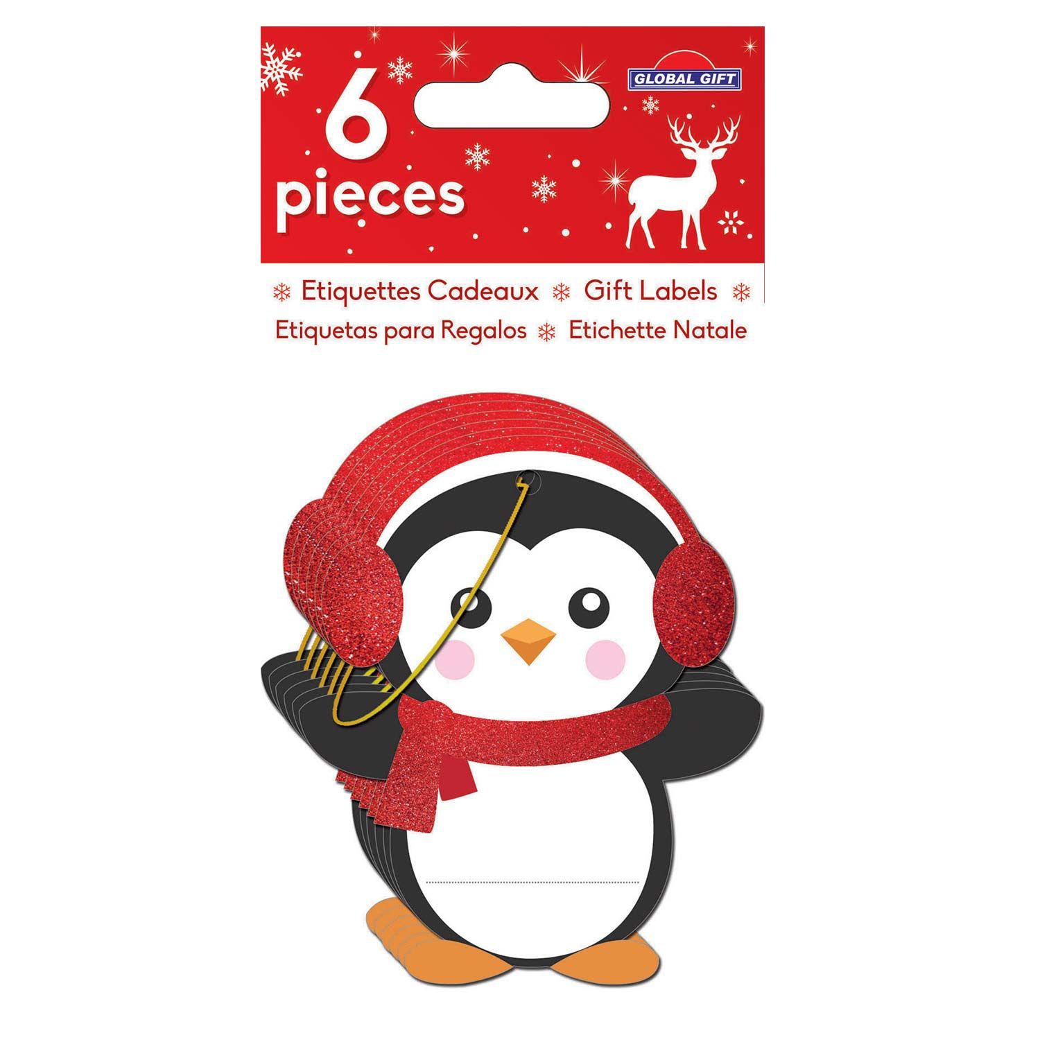 6 étiquettes cadeaux - Pingouins à paillettes - Global Gift | Leroy Merlin