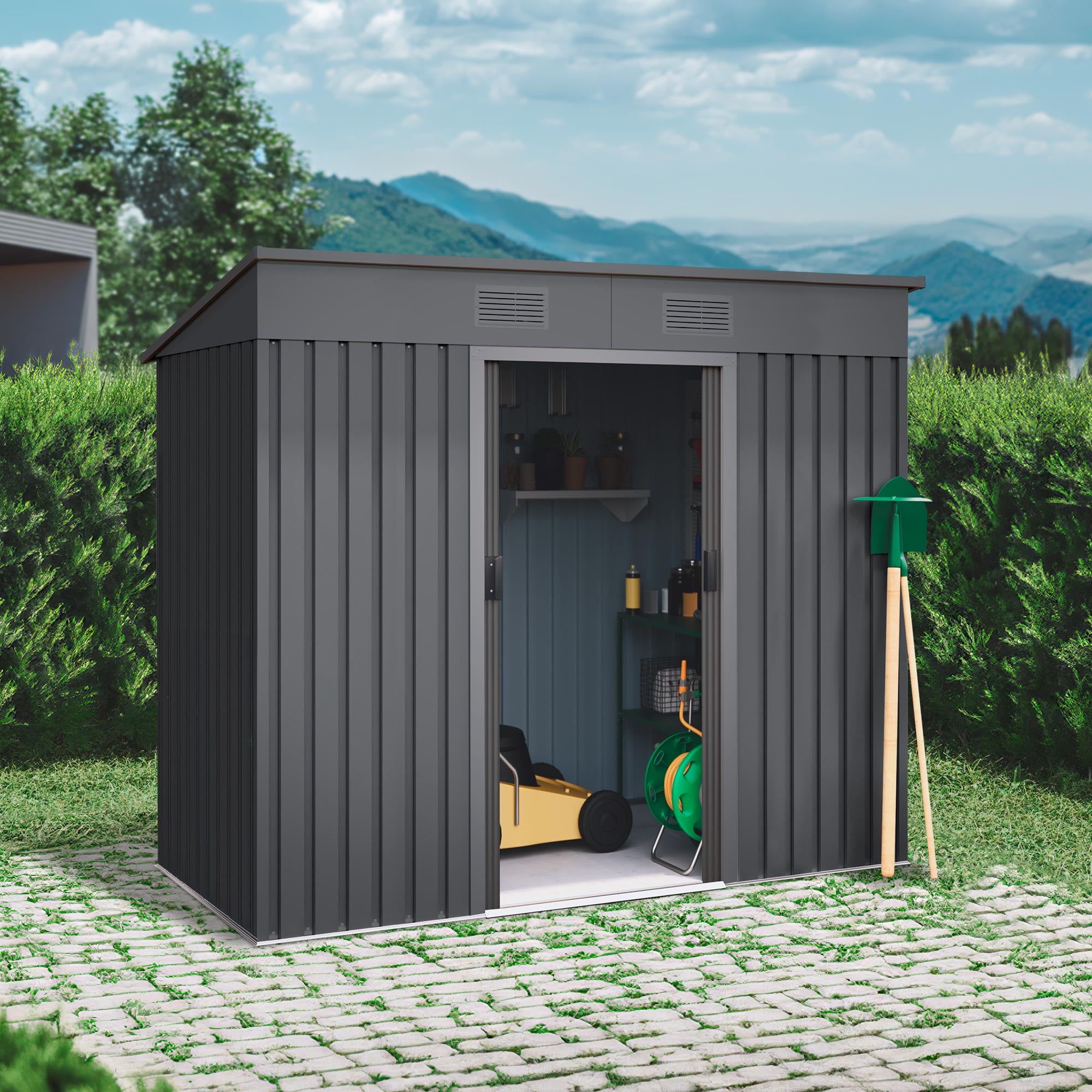 Caseta de jardín exterior 3,14m2 - 238x130x202cm - Puerta doble ...